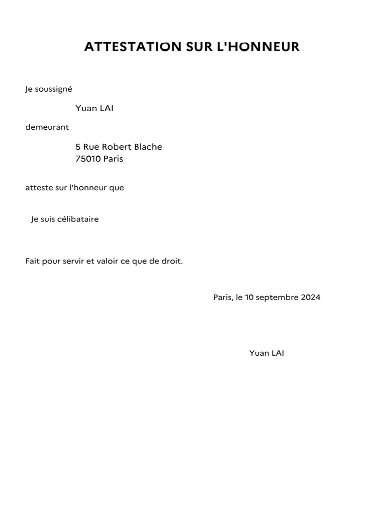 Attestation Honneur | PDF