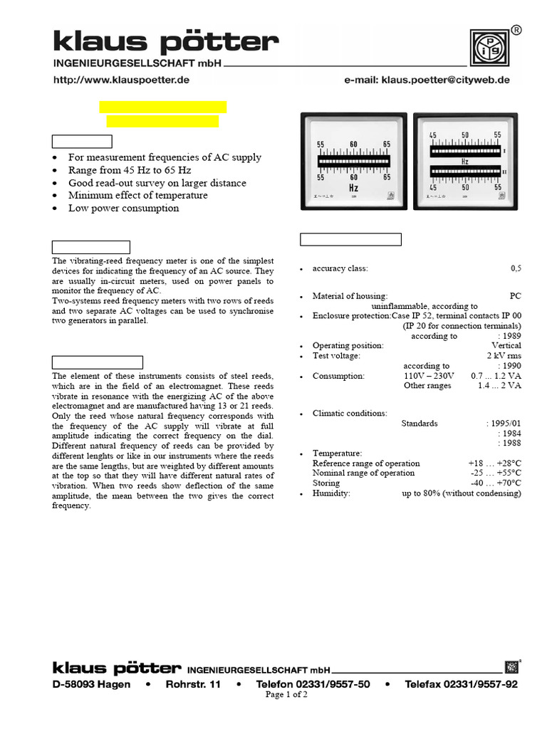 Reed Frequency Meter - FQ (FQD) 72... 144 | PDF