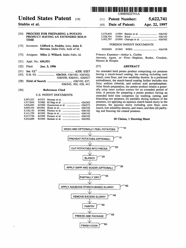 US5622741 French Fry Patent | PDF