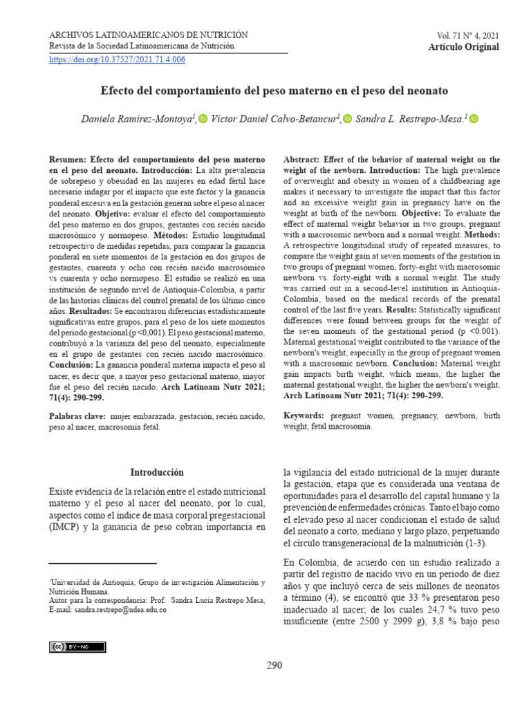 Peso Materno en Relacion Peso Neonato | PDF