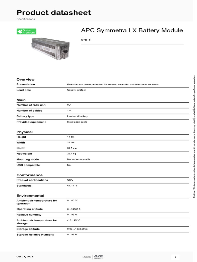 Symmetra Battery Systems - SYBT5 | PDF