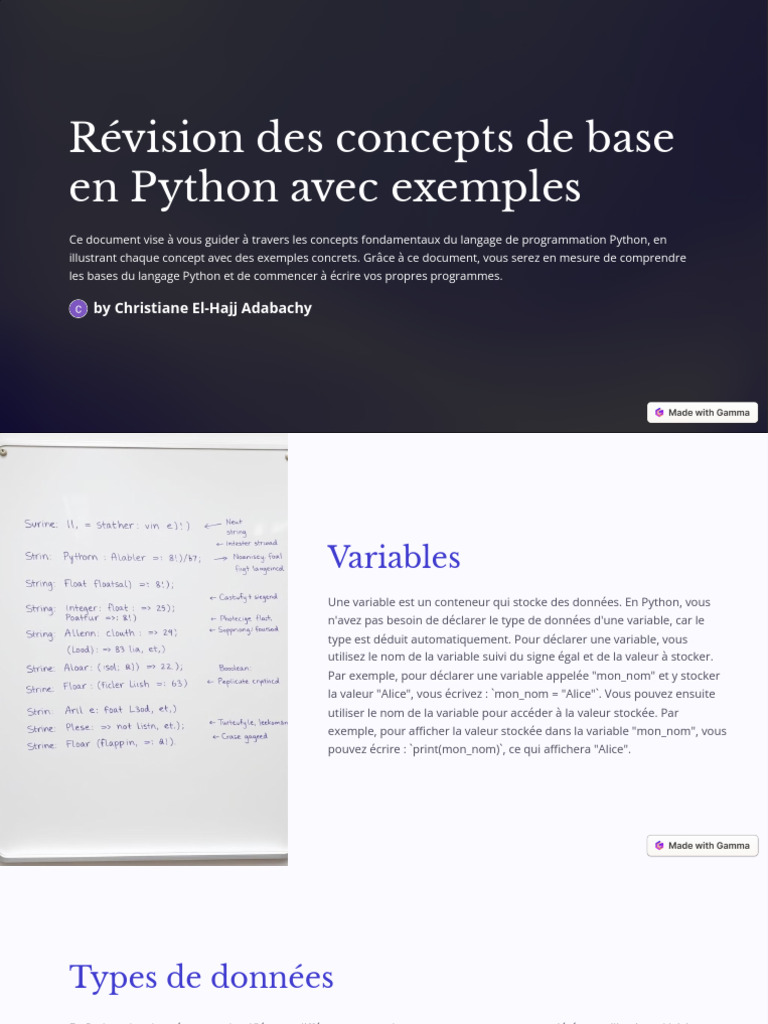 Revision Des Concepts de Base en Python Avec Exemples | PDF