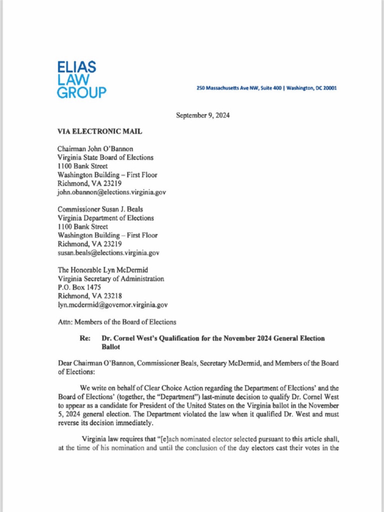 (DAILY CALLER OBTAINED) - Elias Letter PDF | PDF