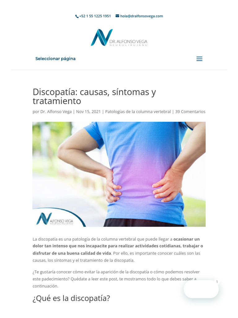 Discopatía - Causas, Síntomas y Tratamiento - DR Alfonso Vega | PDF