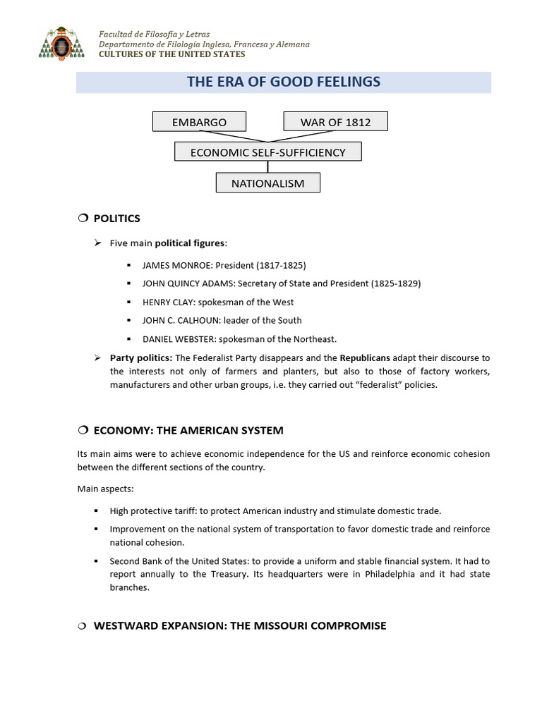 The Era of Good Feelings Handout | PDF