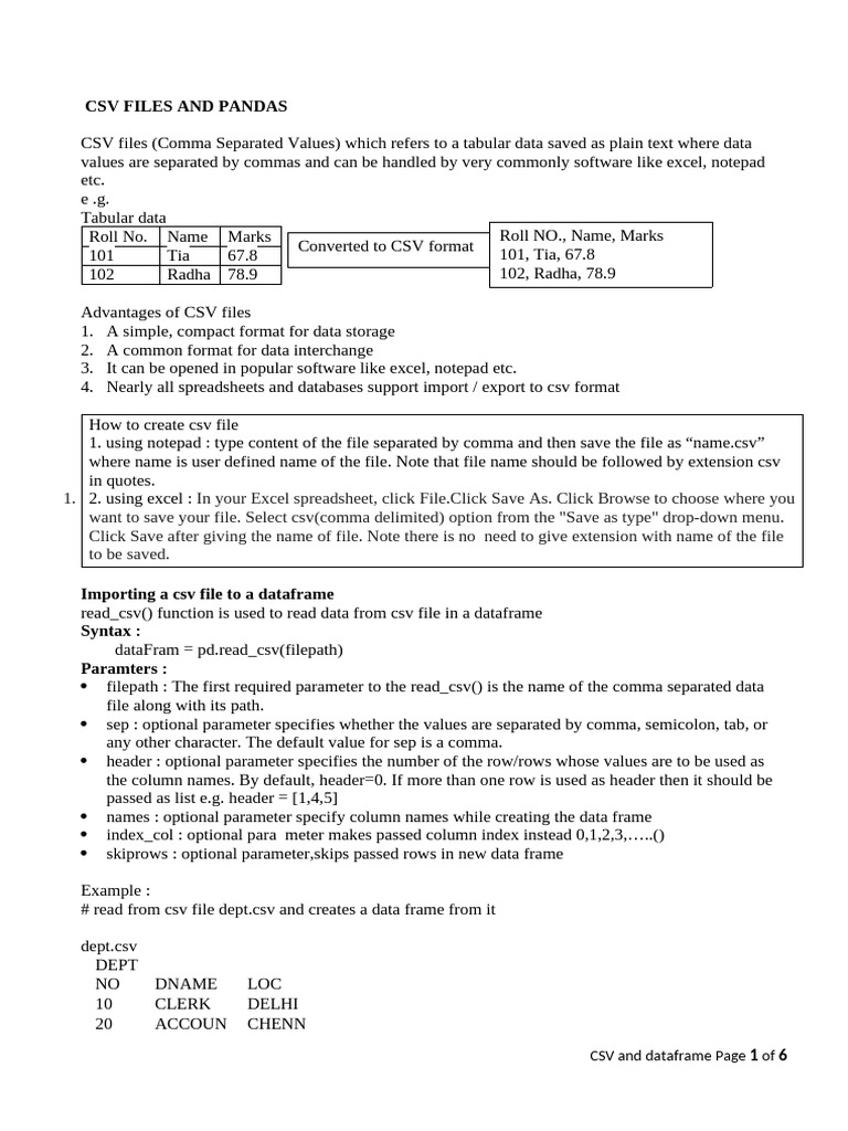 CSV Pandas Notes 2023 | PDF
