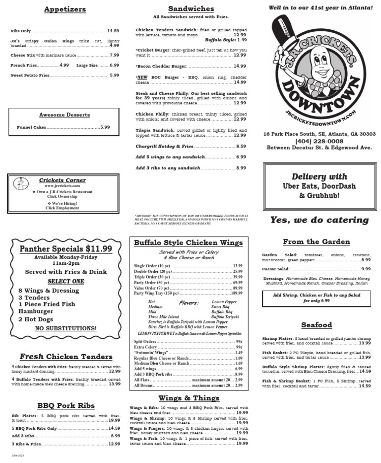 J.R. Crickets 2023 Menu | PDF | Hamburgers | Salad