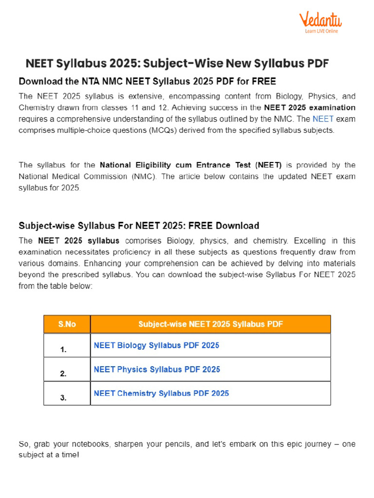 NEET Syllabus 2025 - Subject-Wise New Syllabus PDF | PDF