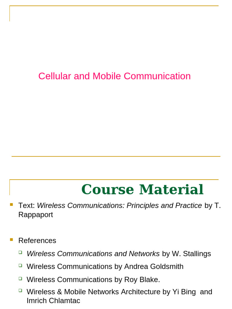 Cellular and Mobile Communication-Lecture 1 | PDF
