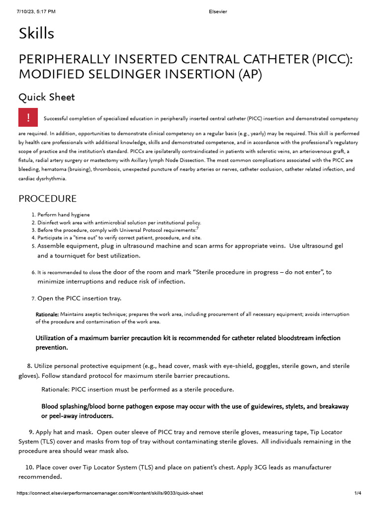 Peripherally Inserted Central Catheter (PICC) Modified Seldinger ...