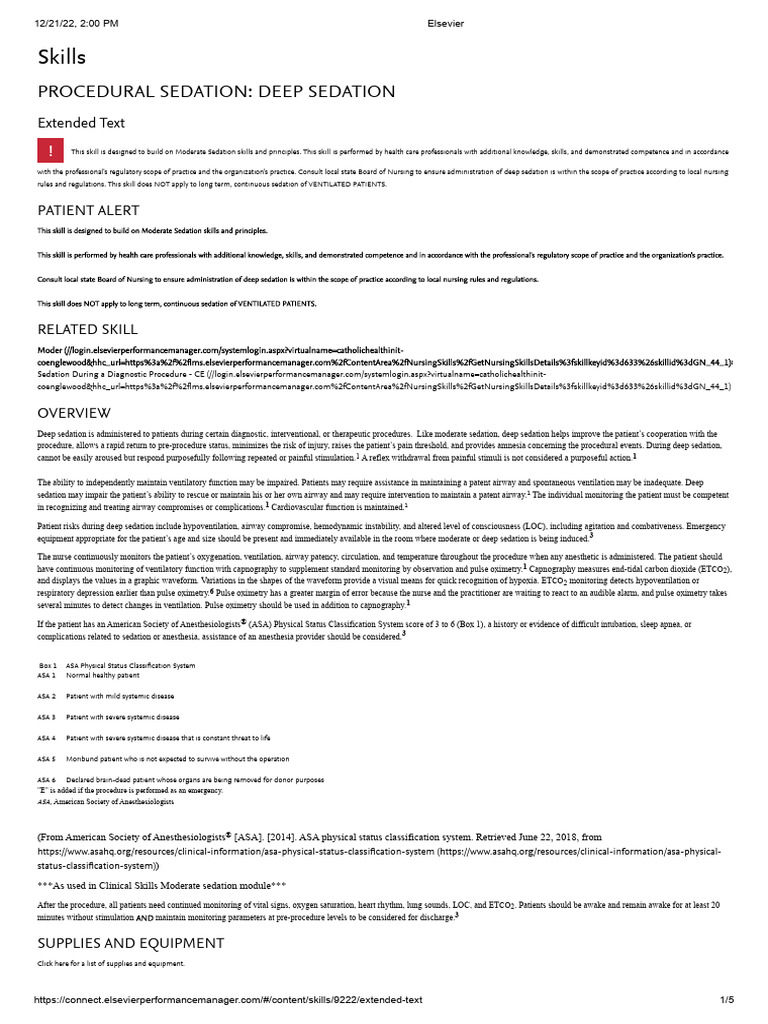 Procedure Sedation (Deep Sedation) | PDF