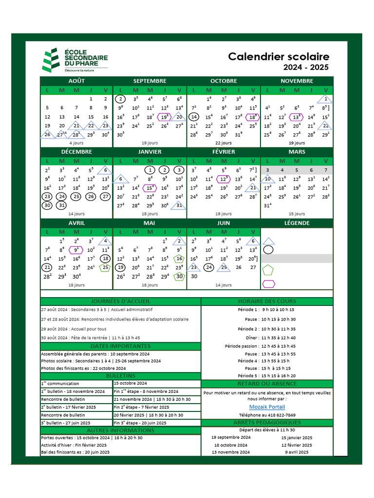 Phare - Calendrier Scolaire 2024-2025 | PDF
