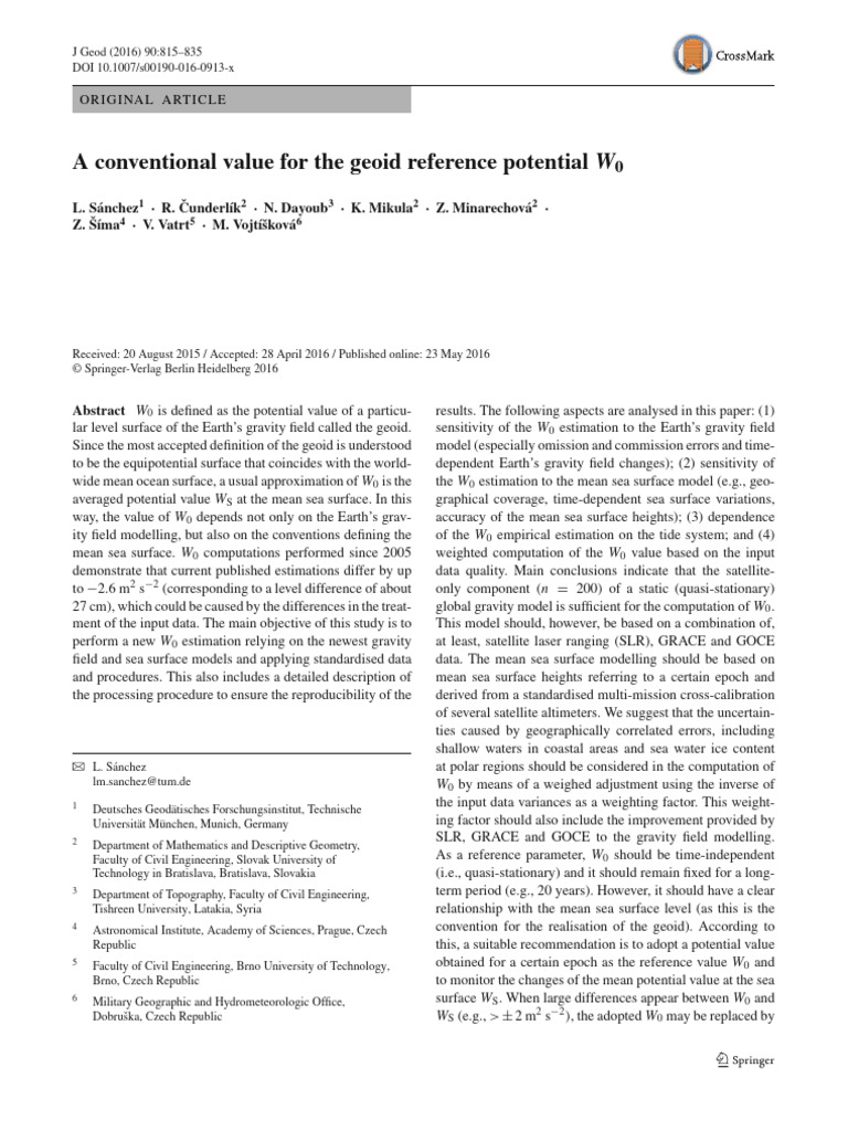 A Conventional Value For The Geoid Reference Potential | PDF
