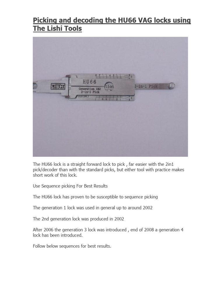 Picking and Decoding The HU66 VAG Lock | PDF