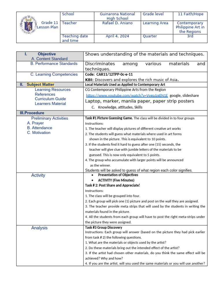 Ict Lesson 1 Q 1 DLL | PDF