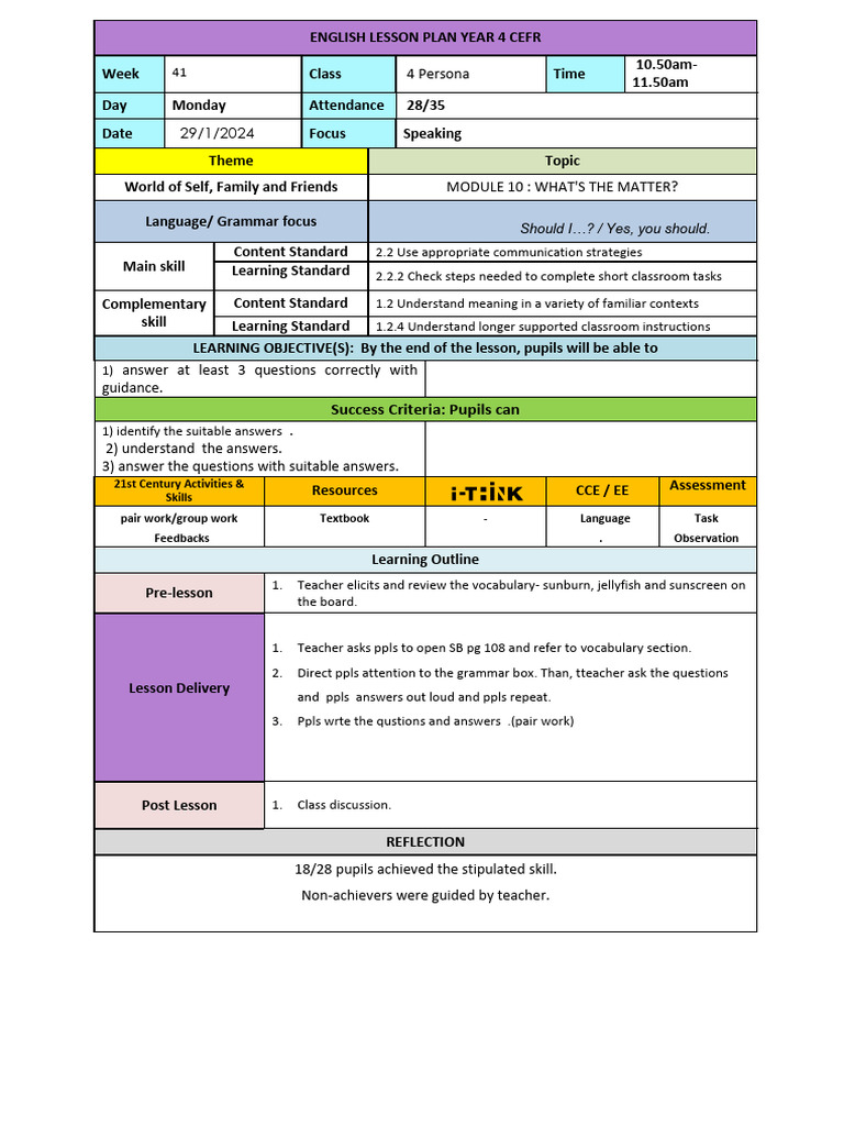 English Lesson Plan 41 | PDF