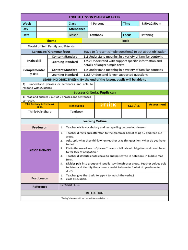 English Lesson Plan Week 12 | PDF