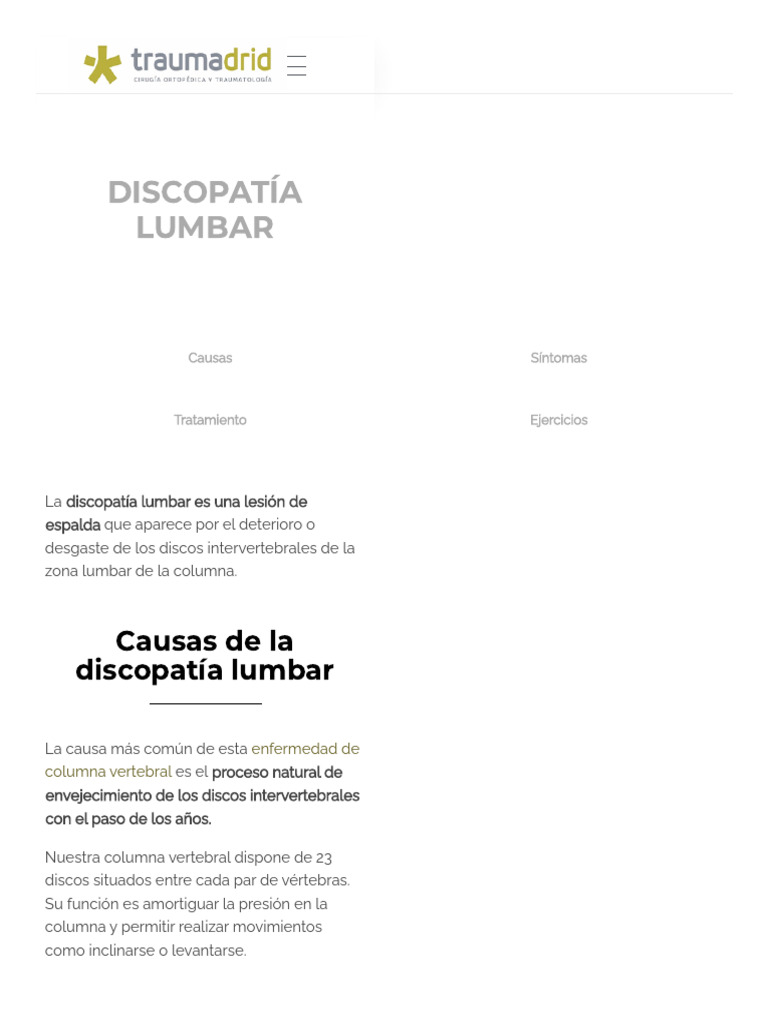 Qué Es La Discopatía Lumbar - Causas, Síntomas y Tratamiento | PDF