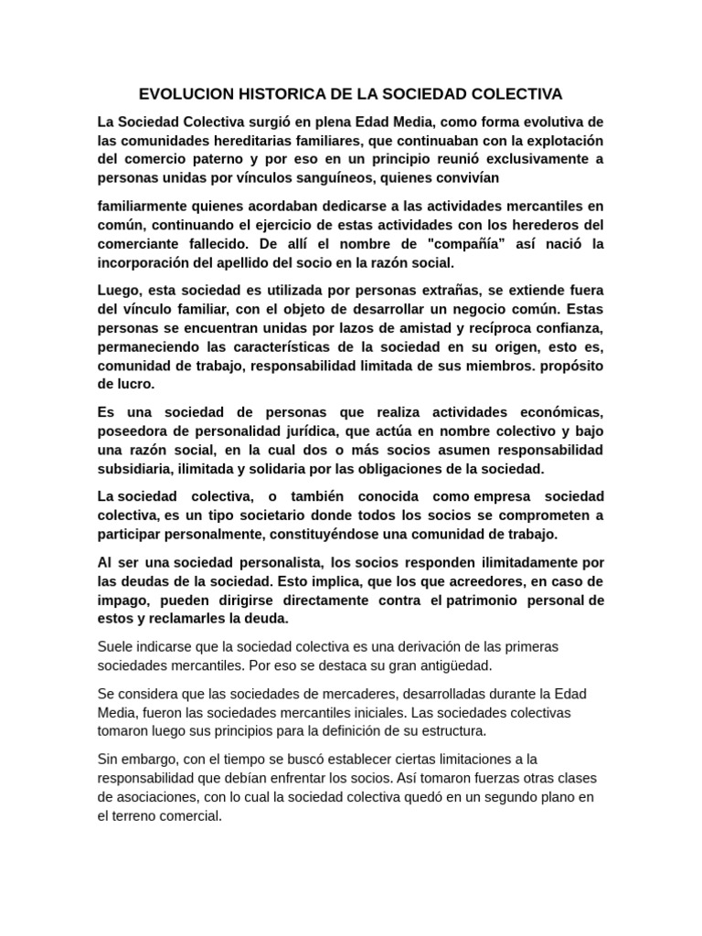 Evolucion Historica de La Sociedad Colectica | PDF | Sociedad General ...