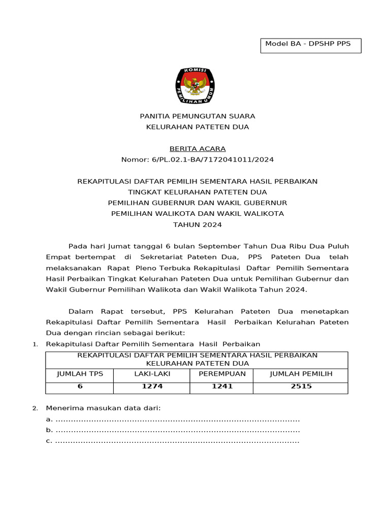 Pateten Dua Voter List Update | PDF