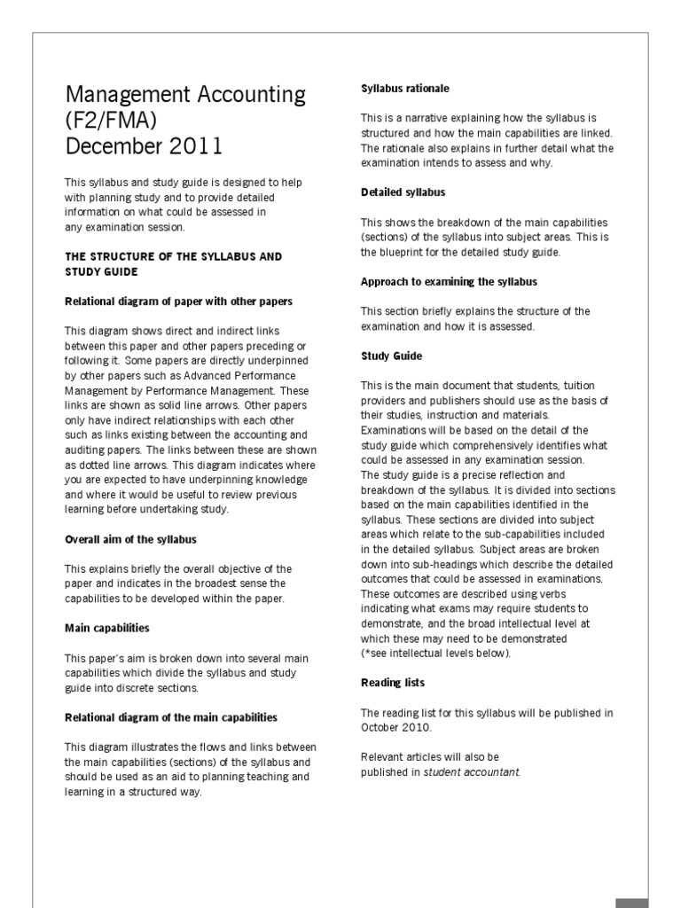 ACCA F2 Management Accounting Syllabus | PDF | Internal Rate Of Return ...