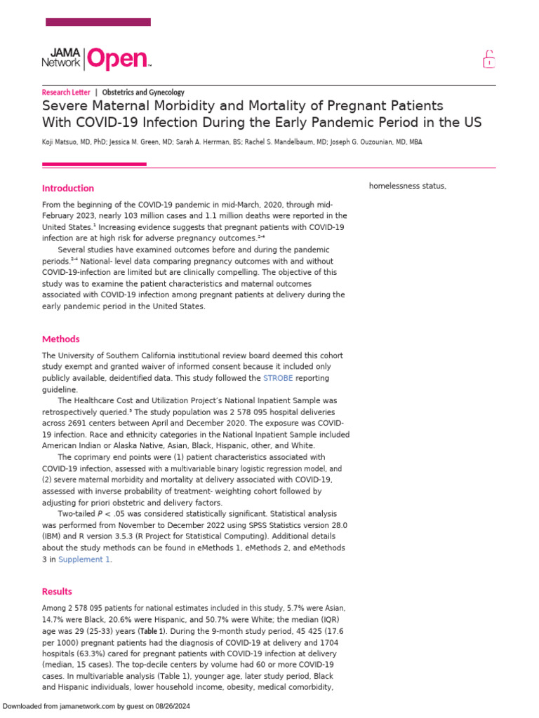 Severe Maternal Morbidity and Mortality of Pregnant Patients With COVID ...