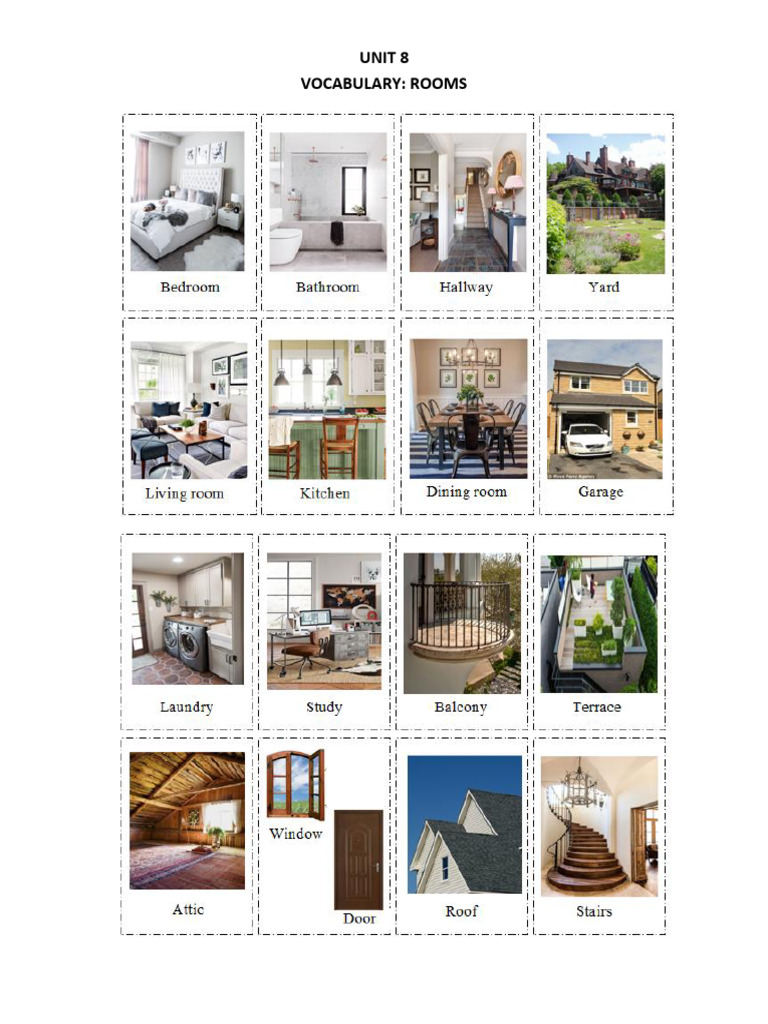 Unit 8 Vocabulary - Rooms | PDF