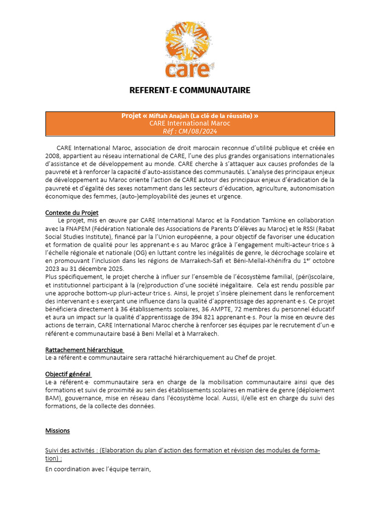 Referent e Communautaire La Cle de La Reussite | PDF