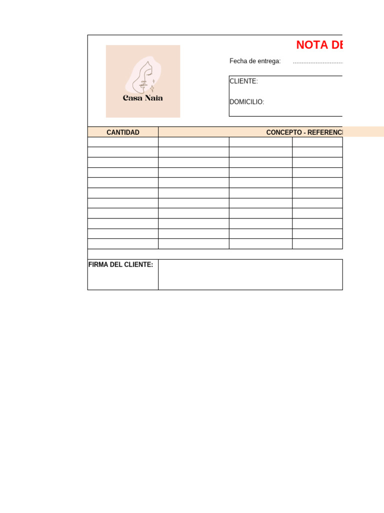 Modelo de Nota de Entrega en Excel | PDF