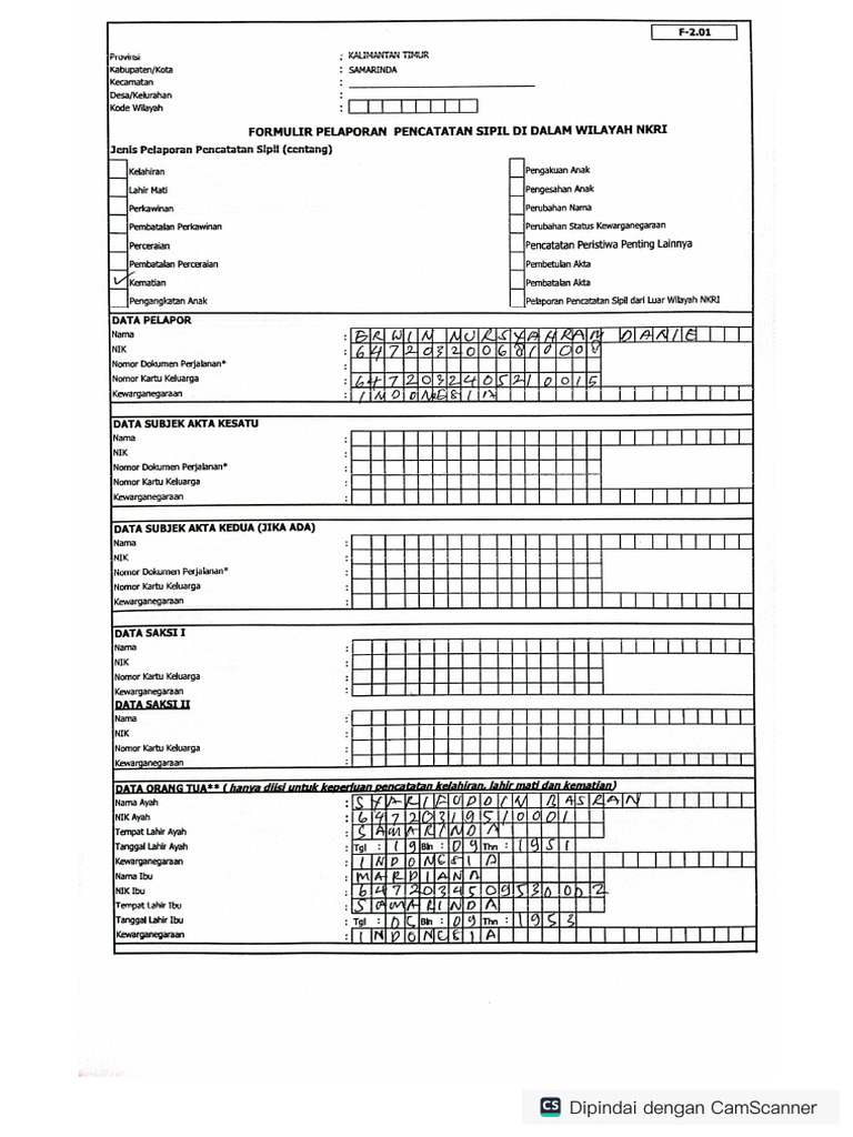 Formulir Pelaporan Capil | PDF