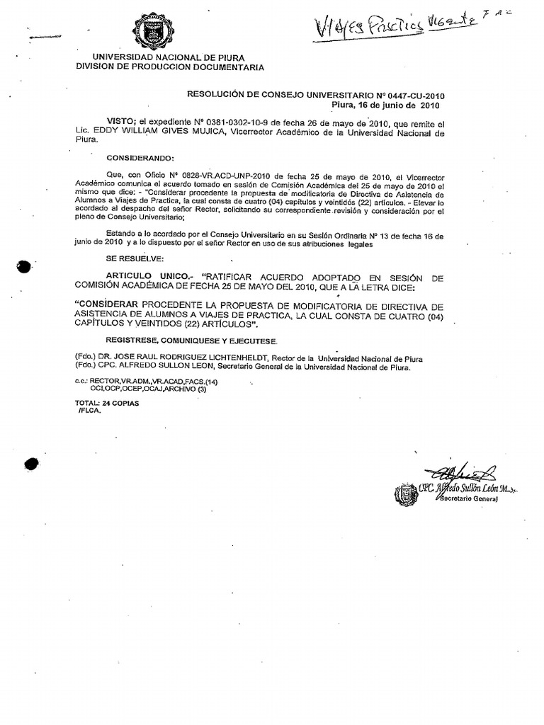 447-Cu-2010 Directiva de Viajes de Practica | PDF