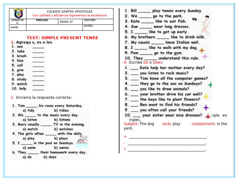 Simple Present Tense Exercises | PDF