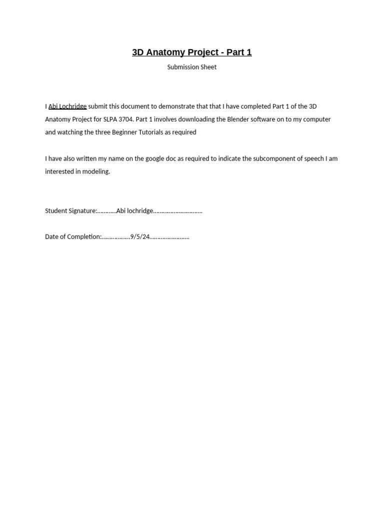 3D Anatomy Project Part 1 | PDF