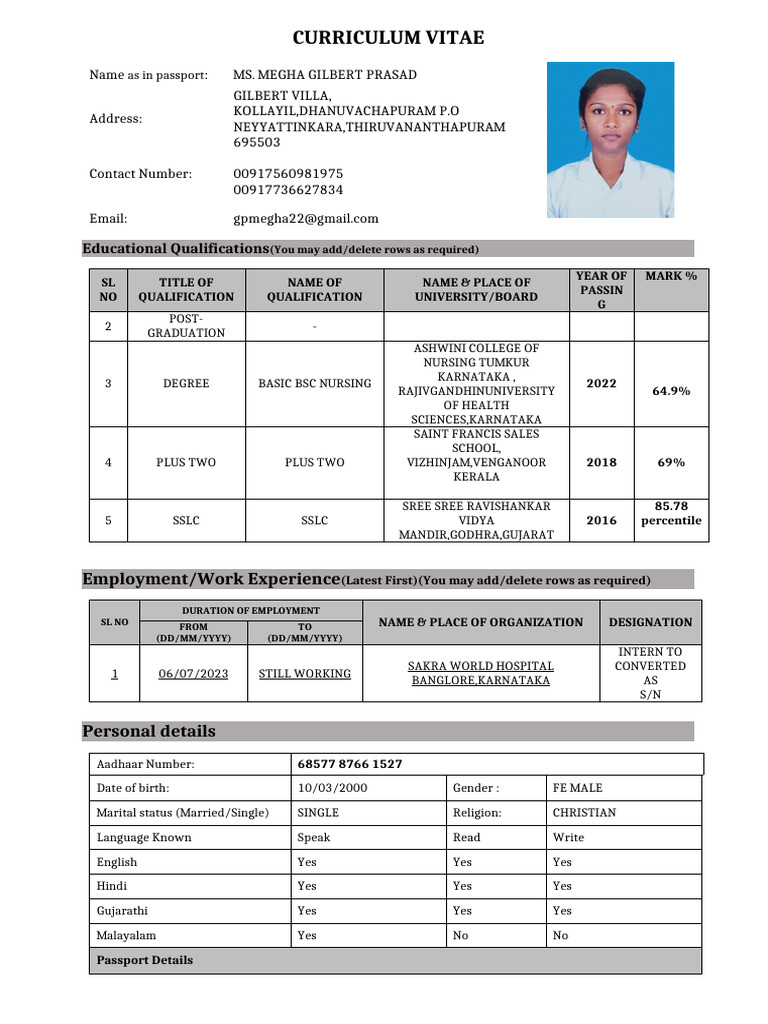 Nurse CV for Germany Applications | PDF | Languages Of India