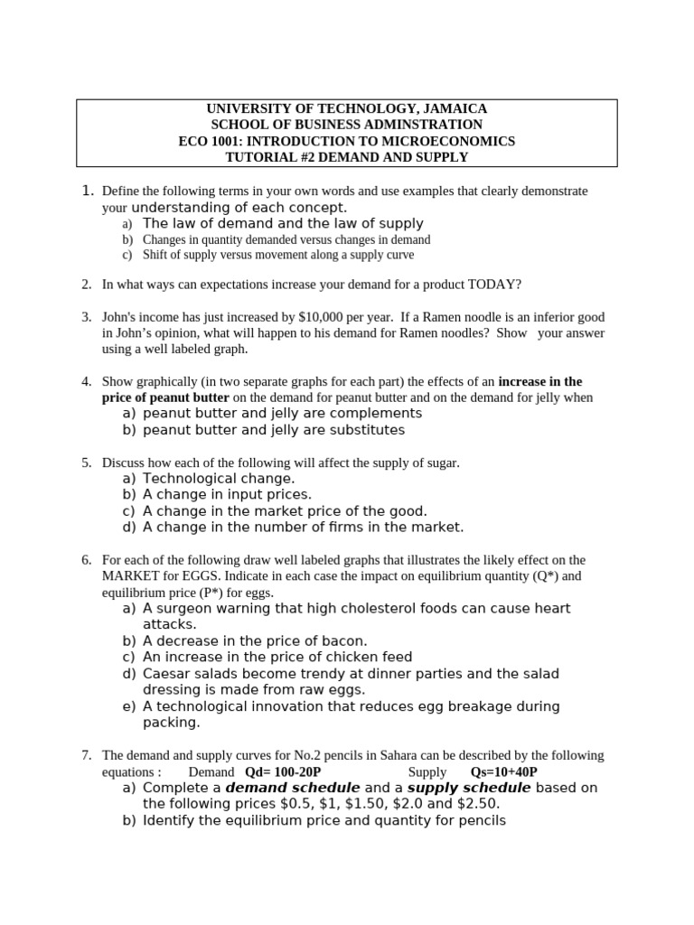Eco1001 Tutorial Sheet 2 2020.21 Sem 1 | PDF