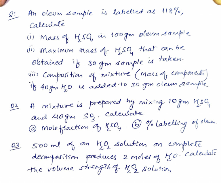 Oleum Calculations for Class 11 | PDF