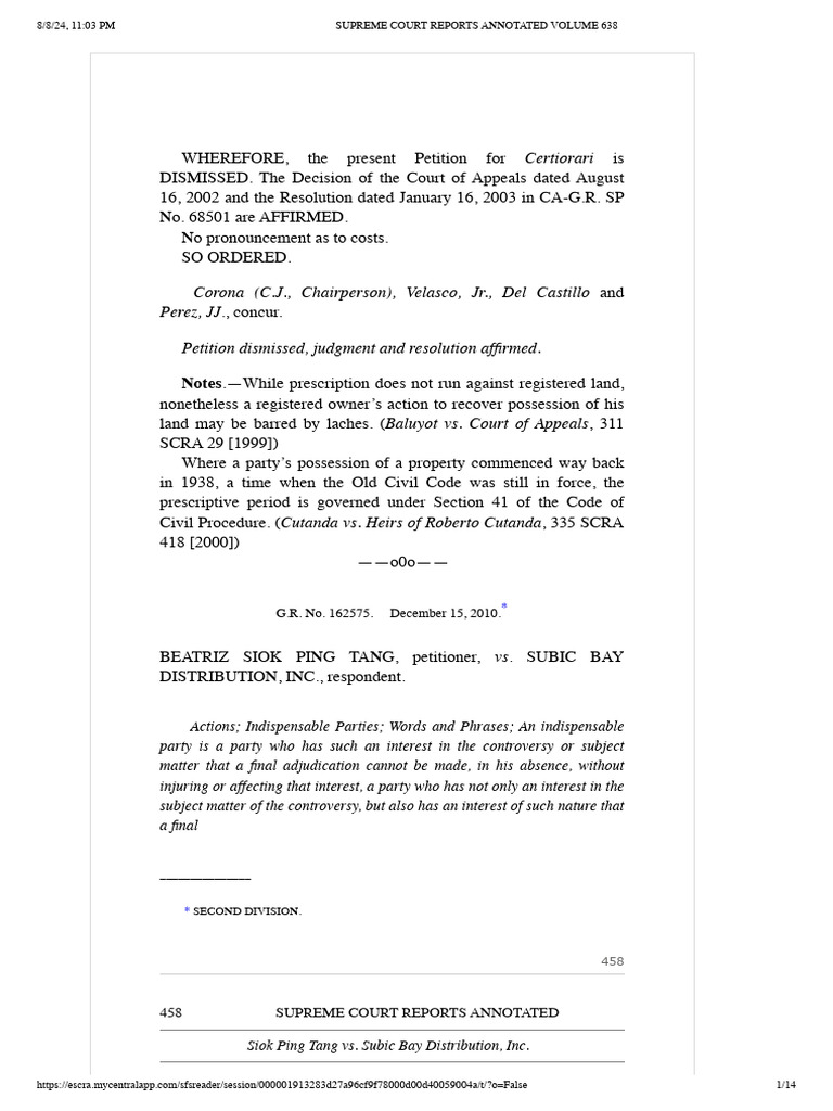 Siok Vs Subic | PDF