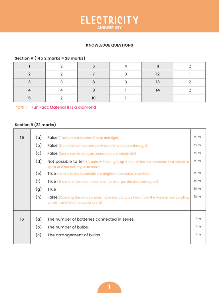 Book 2 Chapter 4 Electricity - Answer Sheet (010124) 5 | PDF