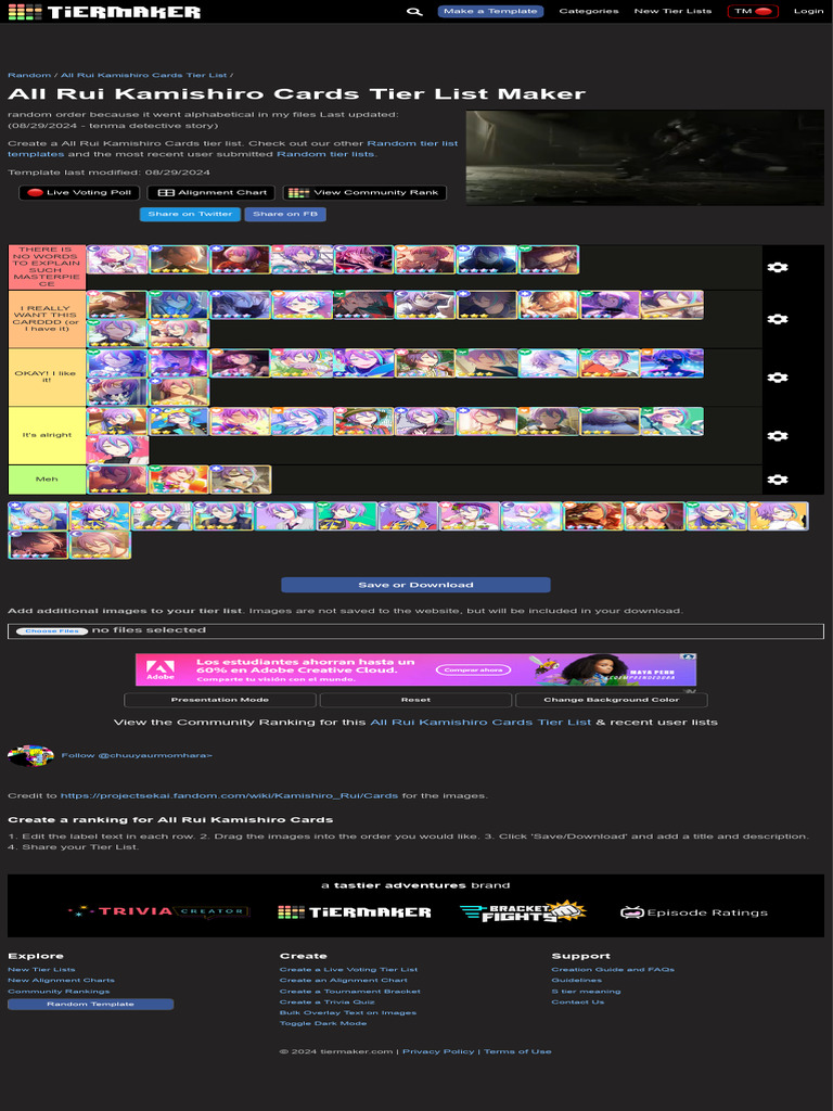 Create a All Rui Kamishiro Cards Tier List - TierMaker | PDF