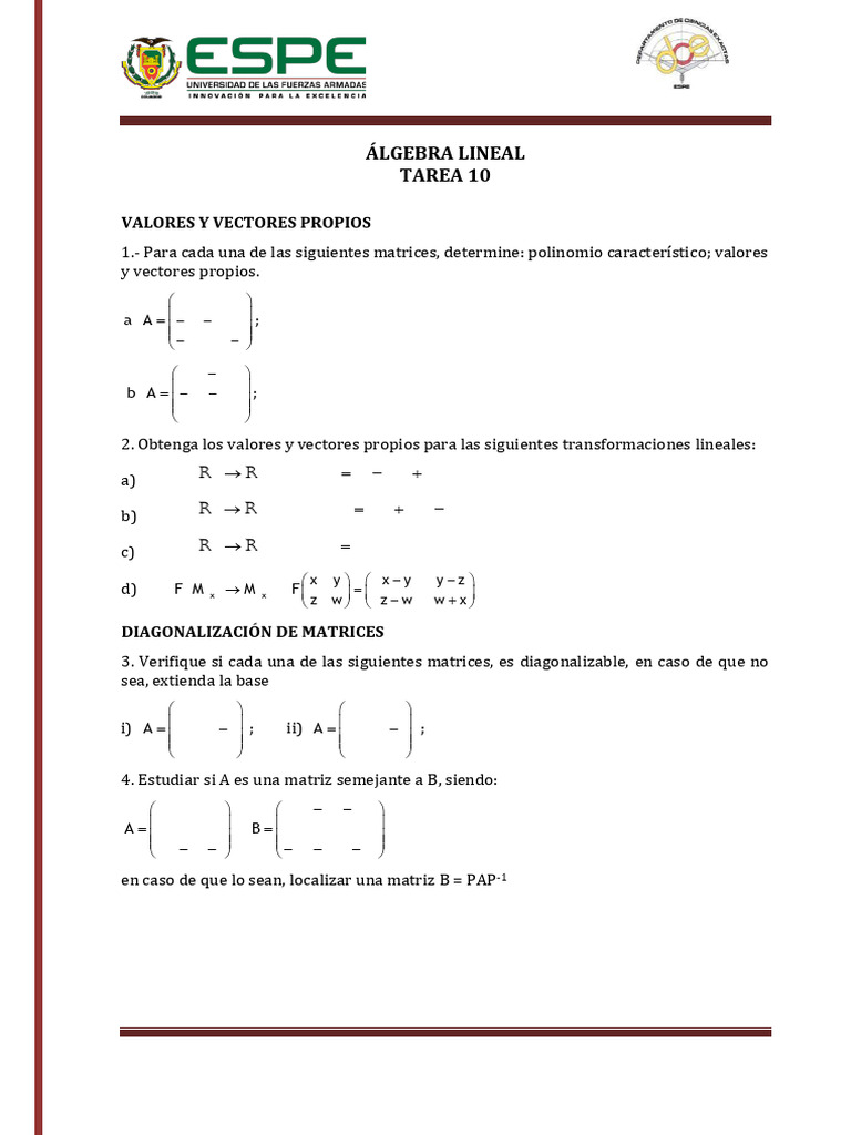 Álgebra Lineal: Tarea de Vectores Propios | PDF | Valores propios y vectores propios | Matriz ...