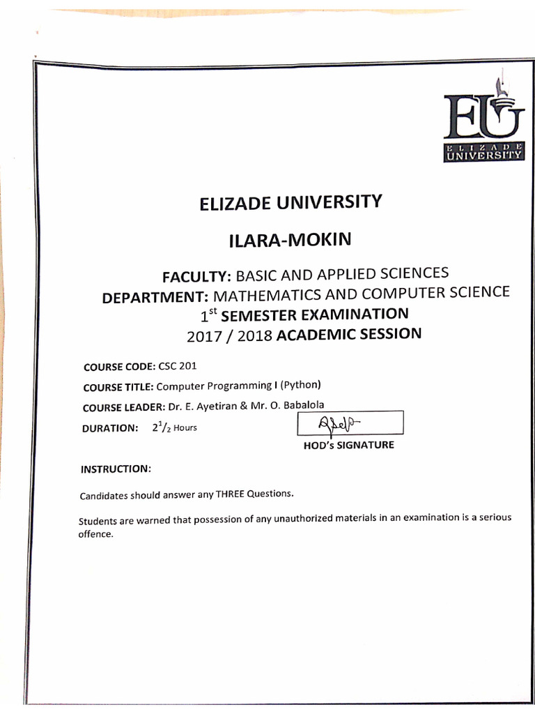 CSC 201 - Questions | PDF