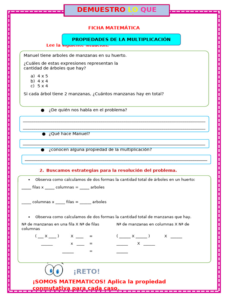 Ficha Mate-Propiedades de La Multiplicación | PDF | Multiplicación | Matemáticas