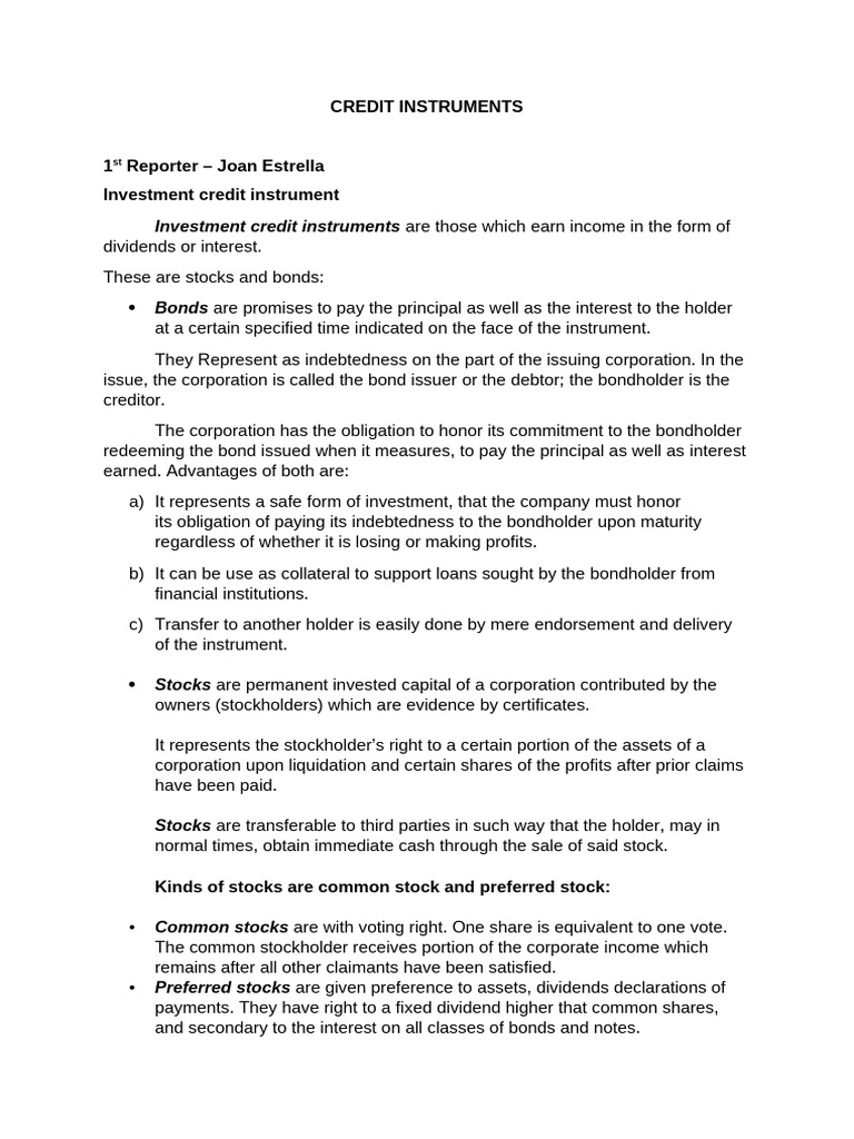 Credit Instruments - PMCB - Group4 | PDF