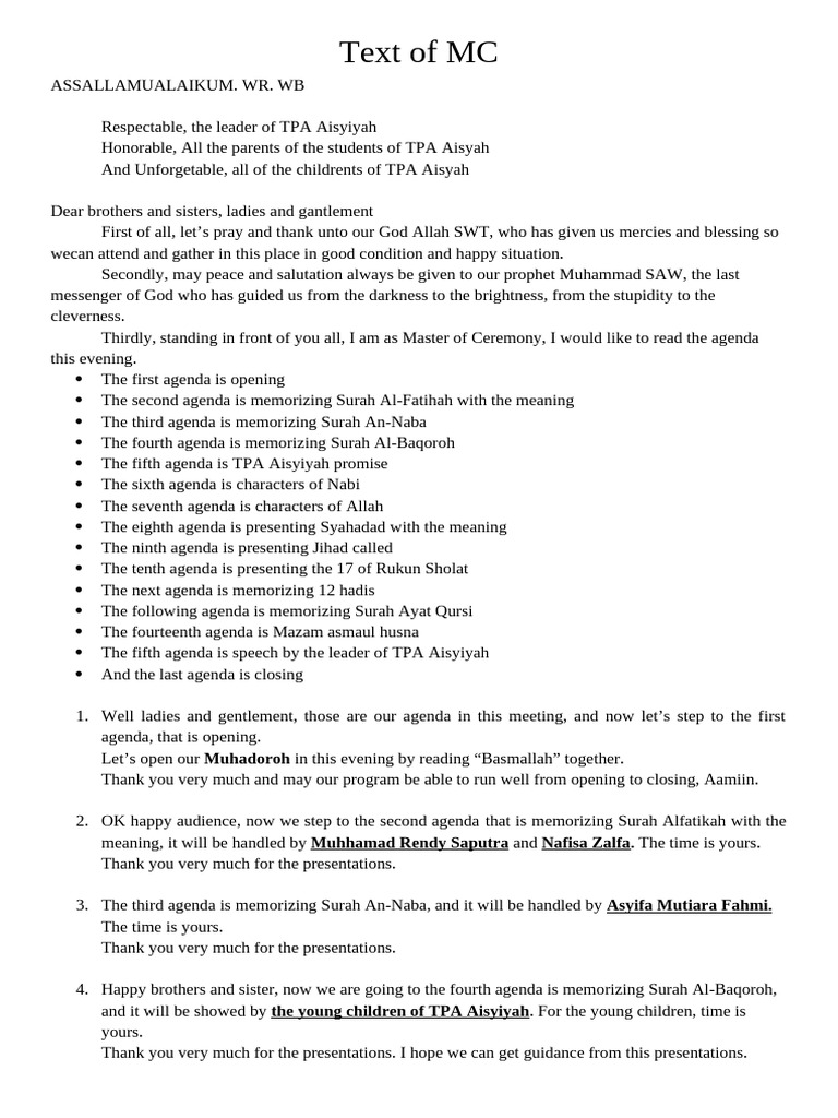 Text of MC TPA Aisyiyah | PDF