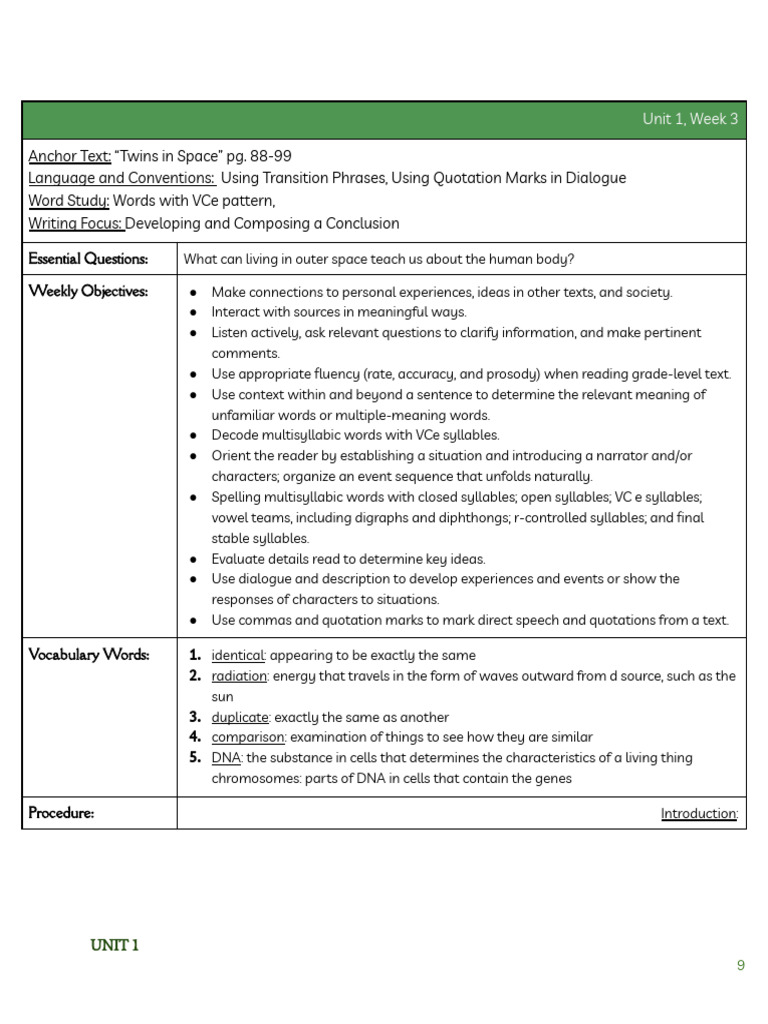 Essential Questions: Weekly Objectives:: Unit 1, Week 3 | PDF
