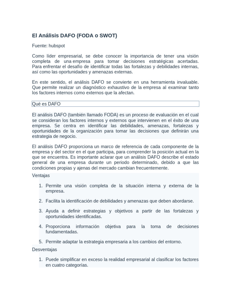 El Análisis DAFO 1 Ejemplo Alumnos | PDF
