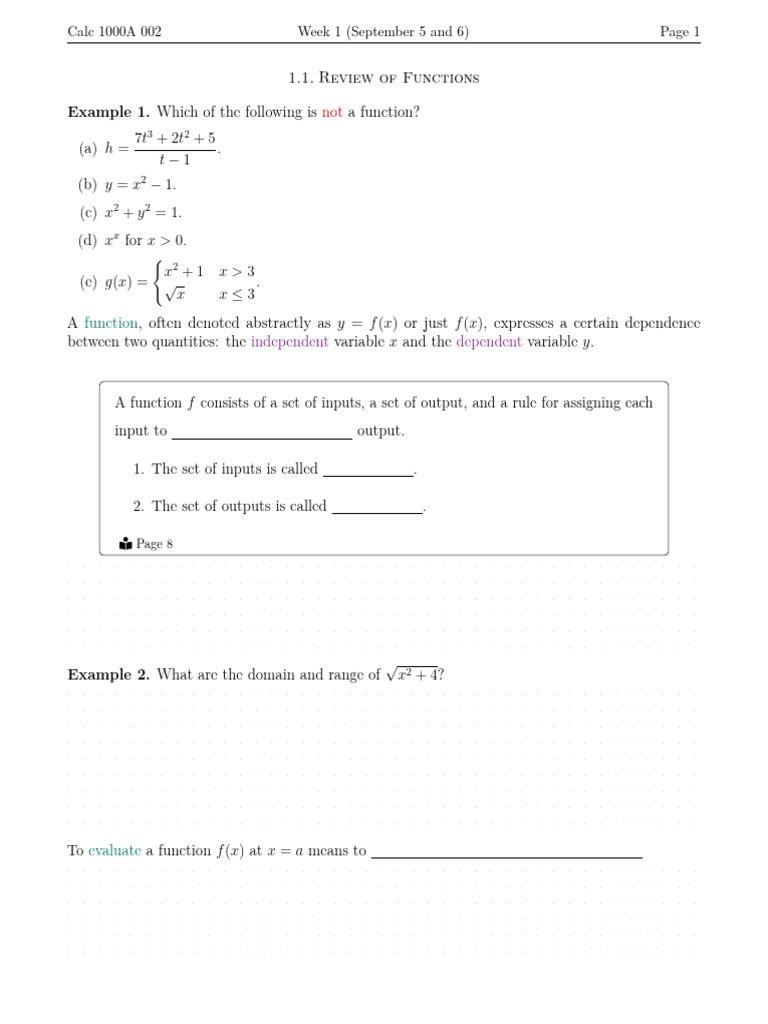 Calc 1000 Week 1 | PDF | Function (Mathematics) | Exponentiation