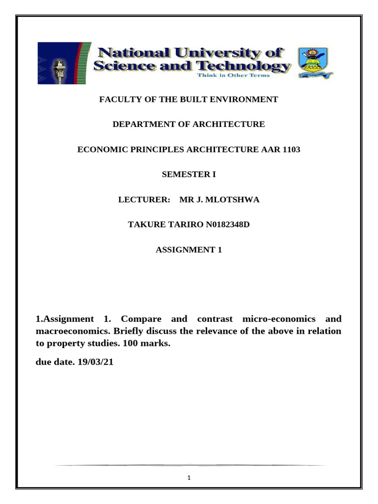 Tariro M. Takure n0182348d Assignment 1 Ec0n0mics | PDF