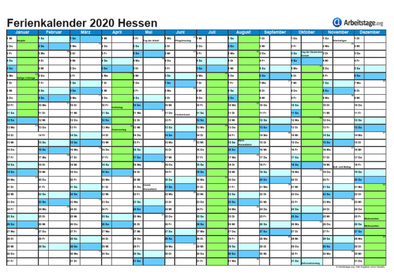 Ferienkalender 2020 Hessen Quer | PDF