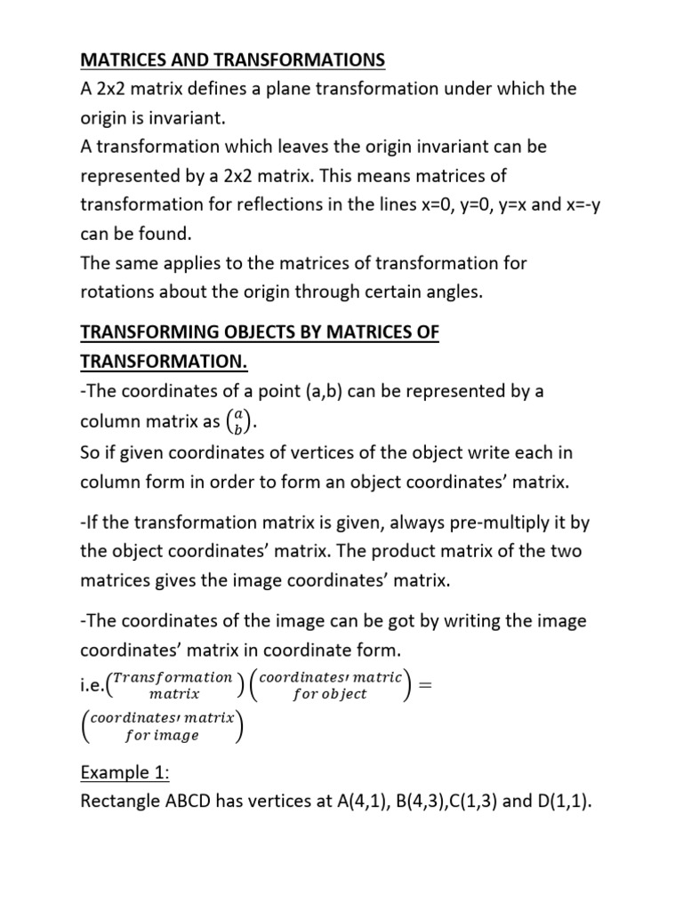 04 - S.4 MATHS - Matrices and Transformation | PDF
